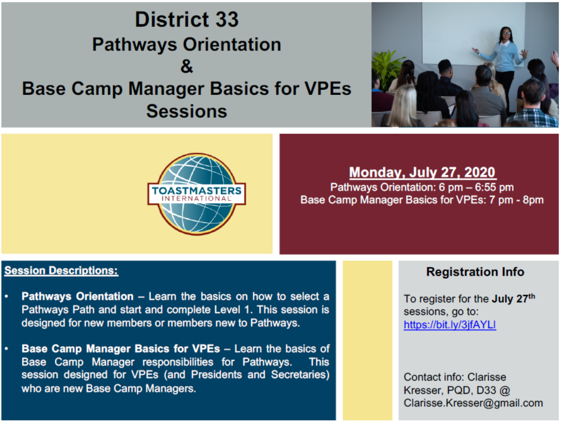 Pathways & Base Camp Training 2020-07-27 - District 33 Toastmasters